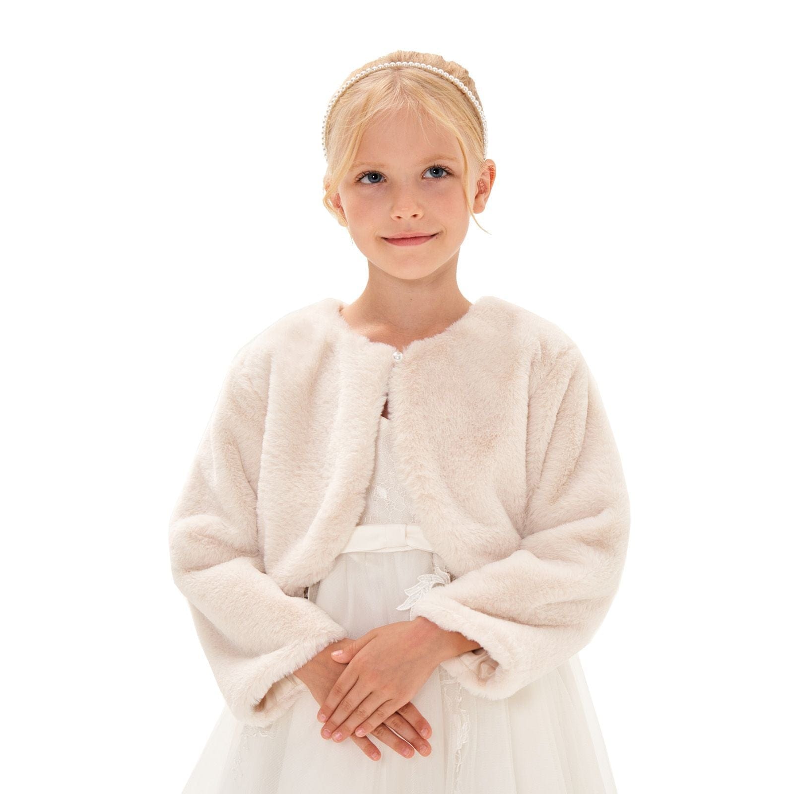 Sunnypetal Girls Cozy Faux Fur Bolero Shrug Long Sleeve Crew Neck Dres ...